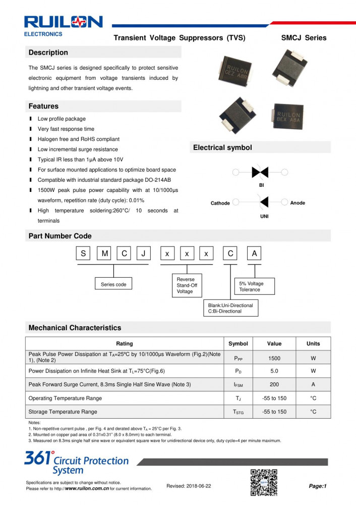 SMCJ11CA datasheet page 1