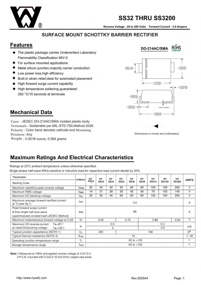 SS310 datasheet page 1