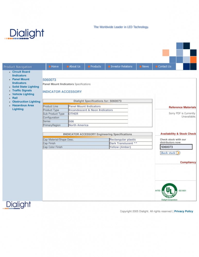 Dialight 5060073 product document preview