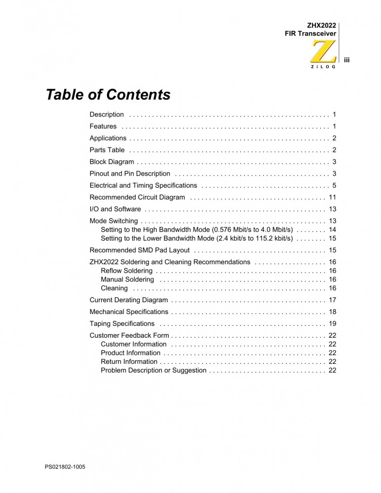 ZHX2022 product specification page 3