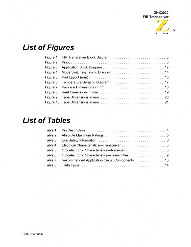 ZHX2022 product specification page 4