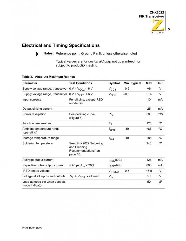 ZHX2022 product specification page 9