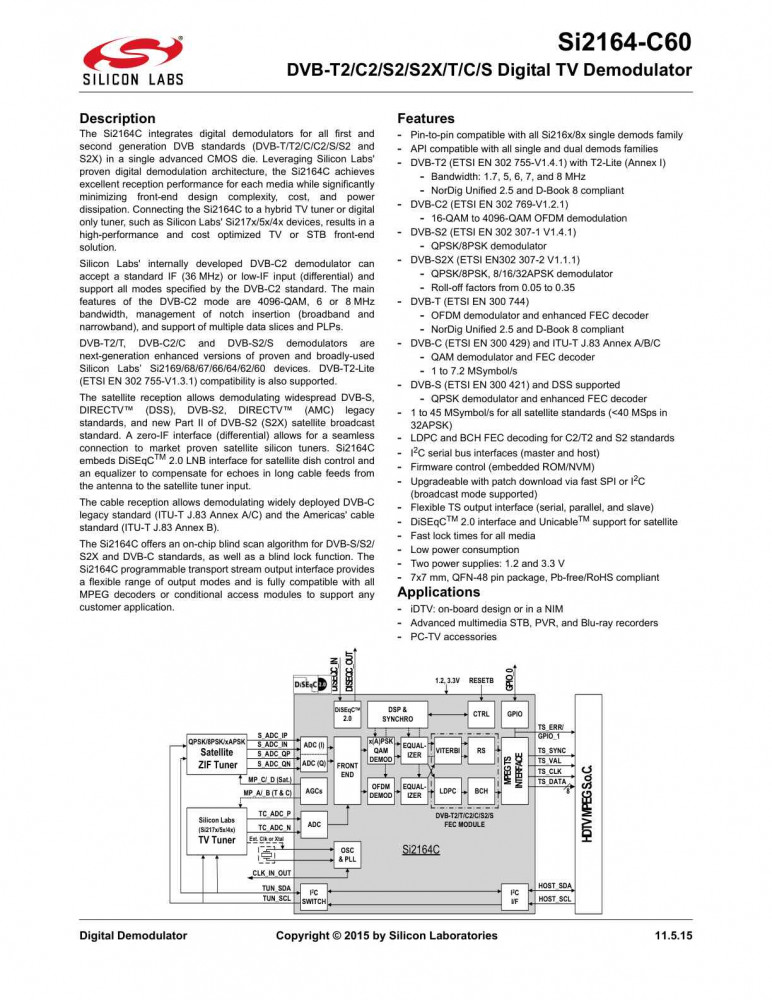 SI2164C technical document page 1