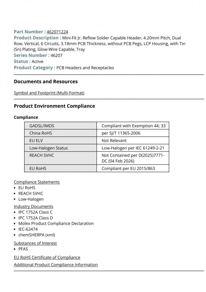 MOLEX 462071224 technical document page 1