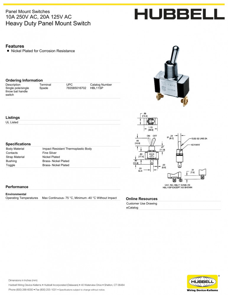 HBL11SP product document image
