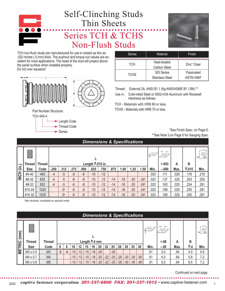 TCHS non-flush stud technical document page 1