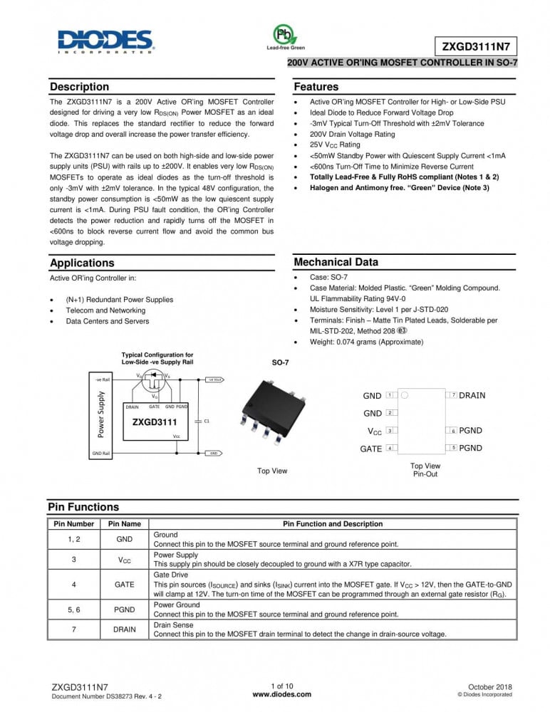 ZXGD3111N7TC datasheet page 1