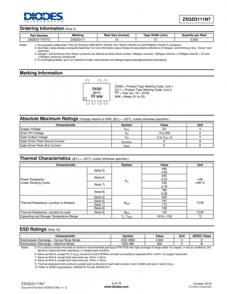 ZXGD3111N7TC datasheet page 2