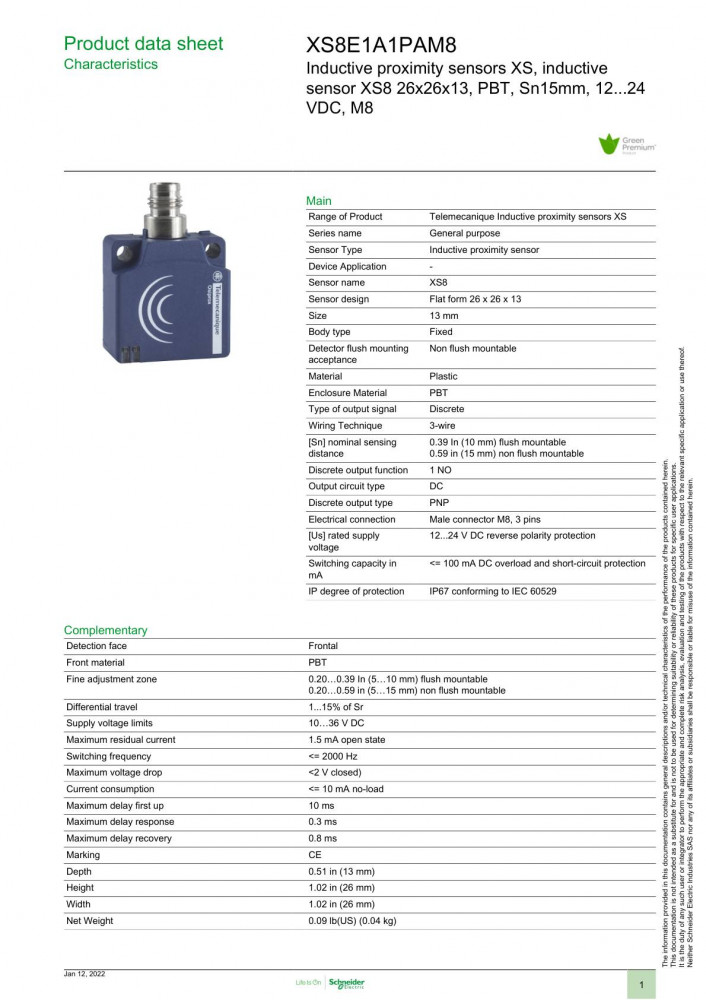 XS8E1A1PAM8 technical document page 1