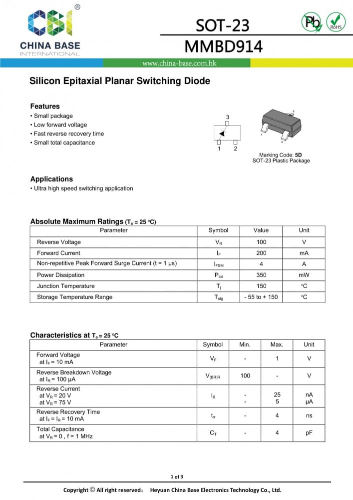 CBI MMBD914 datasheet page 1