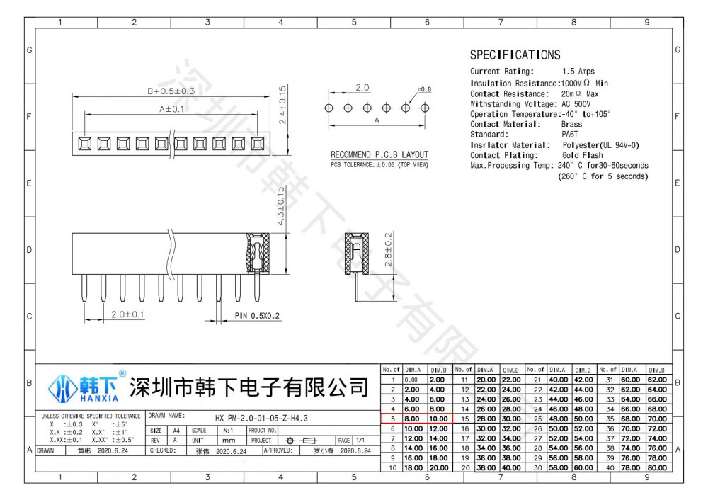 HX PM-2.0-01-05-Z-H4.3 mechanical drawing