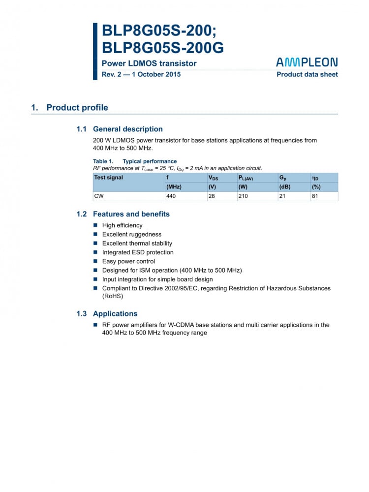 BLP8G05S-200GY datasheet page 1