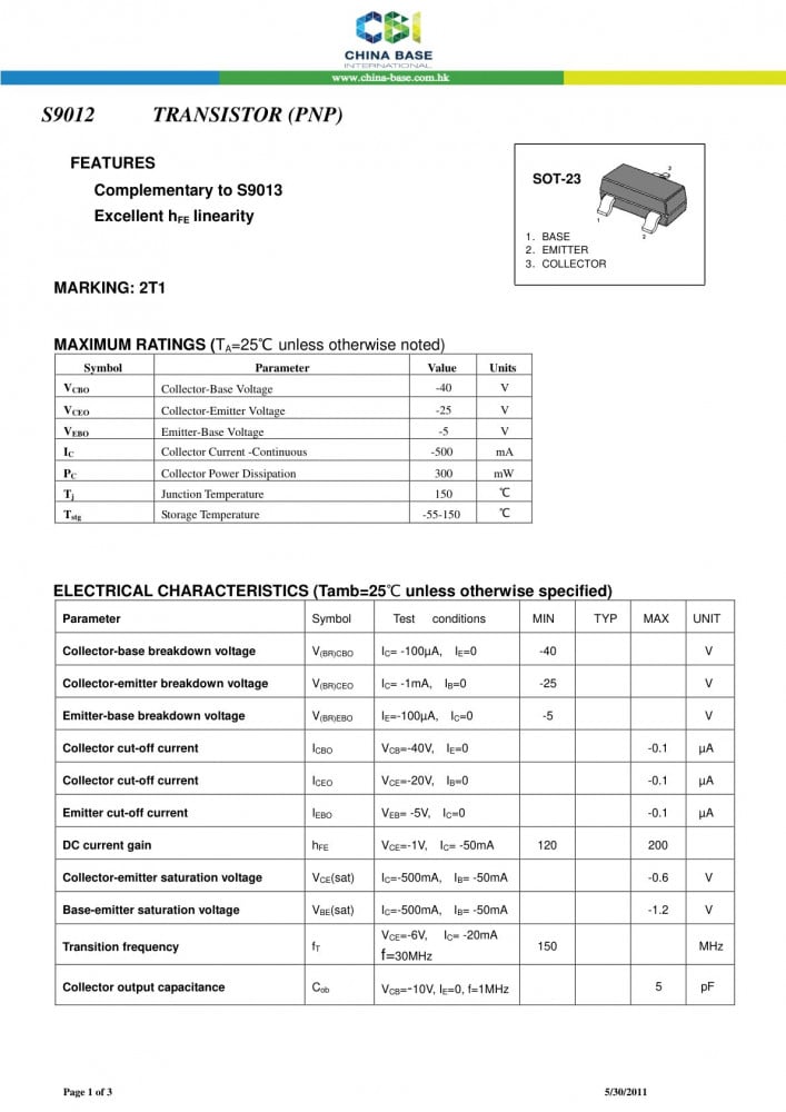 CBI S9012 datasheet page 1