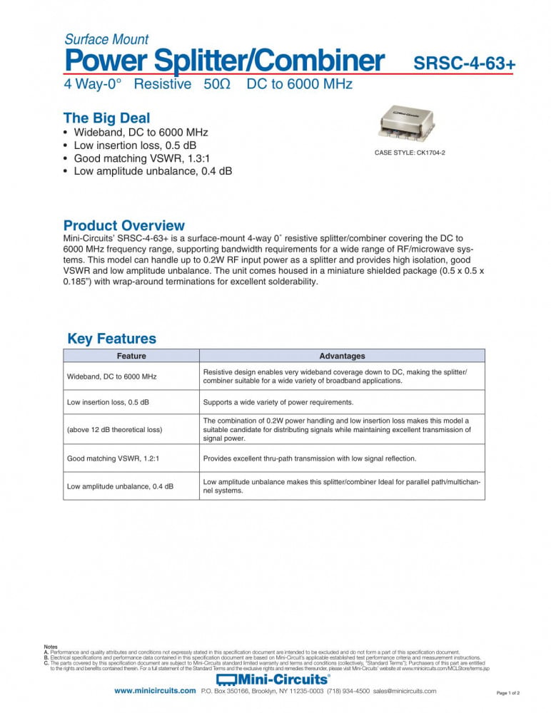 SRSC-4-63+ datasheet page 1
