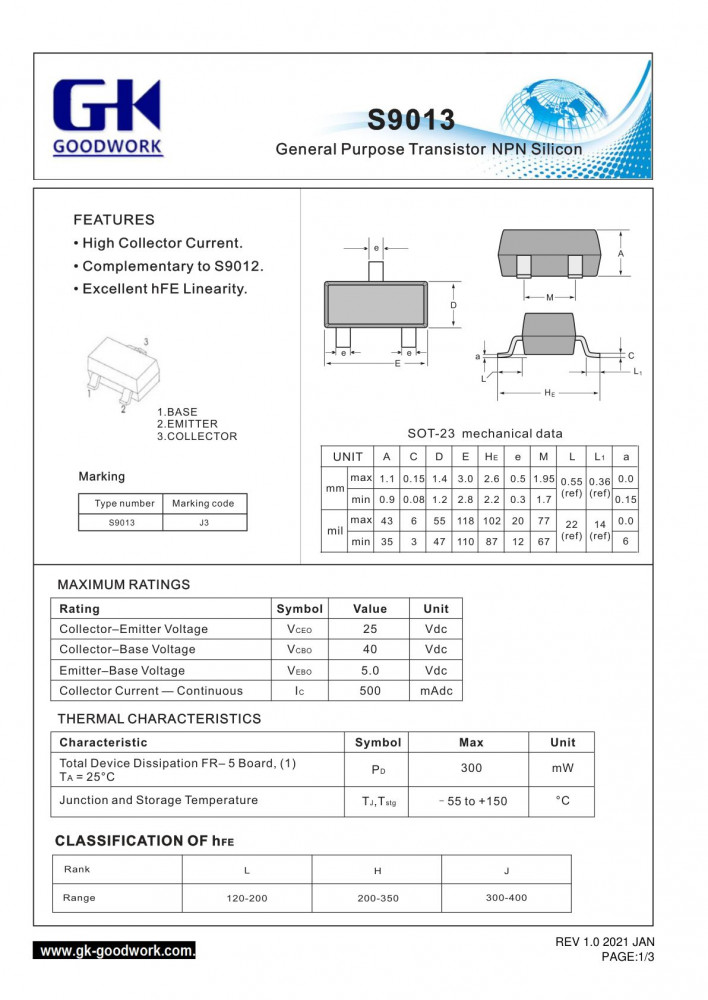 GOODWORK S9013 datasheet page 1