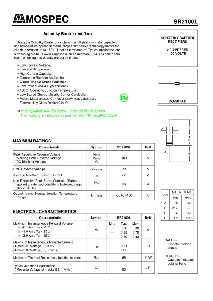 MOSPEC SR2100L datasheet page 1