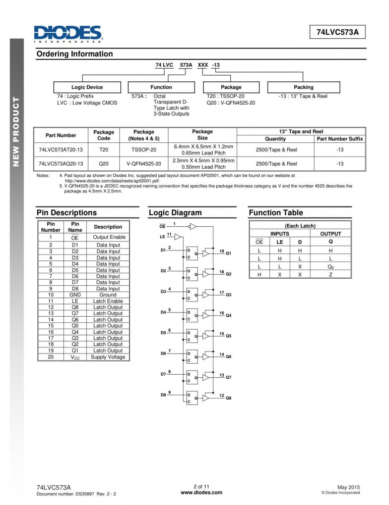 74LVC573AQ20-13 datasheet page 2