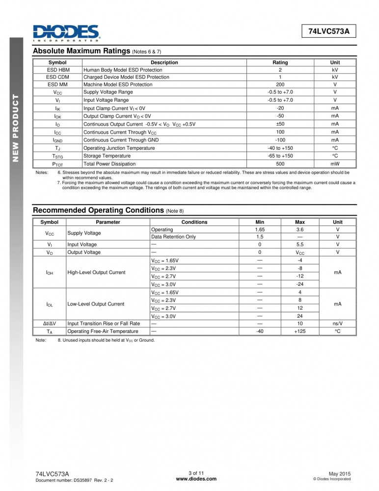 74LVC573AQ20-13 datasheet page 3