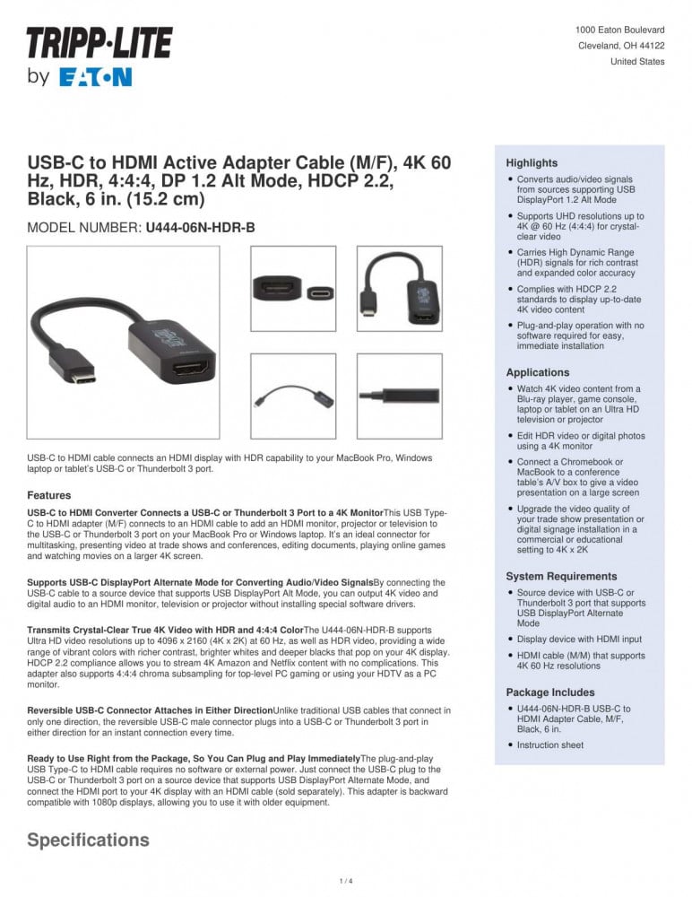 U444-06N-HDR-B technical document page 1