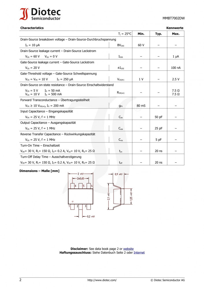 MMBT7002DW datasheet page 2