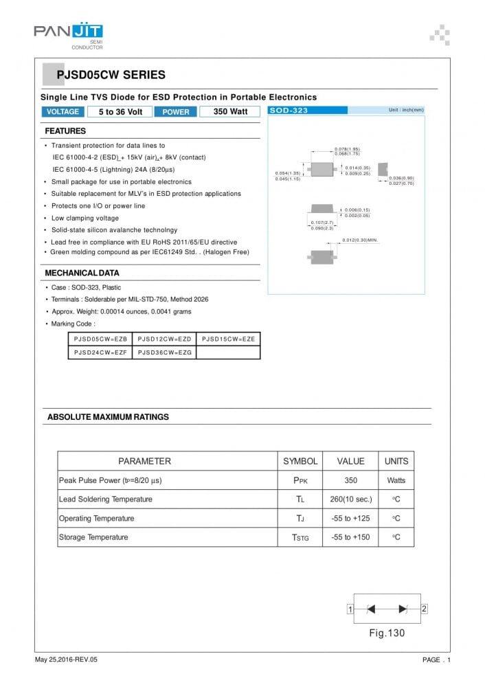 PANJIT PJSD36CW datasheet page 1