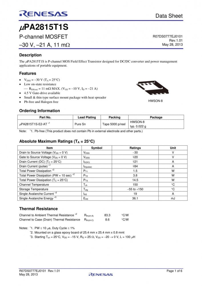 UPA2815T1S-E2-AT datasheet page 1