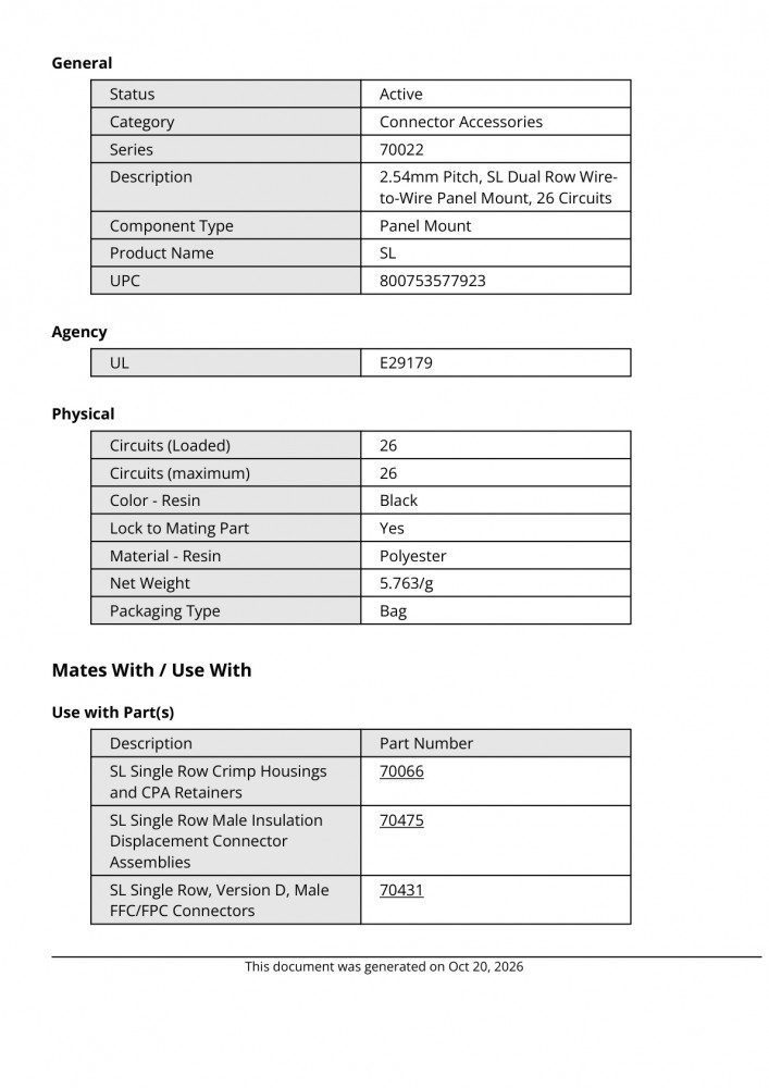 Product document page 2 for MOLEX 50650026