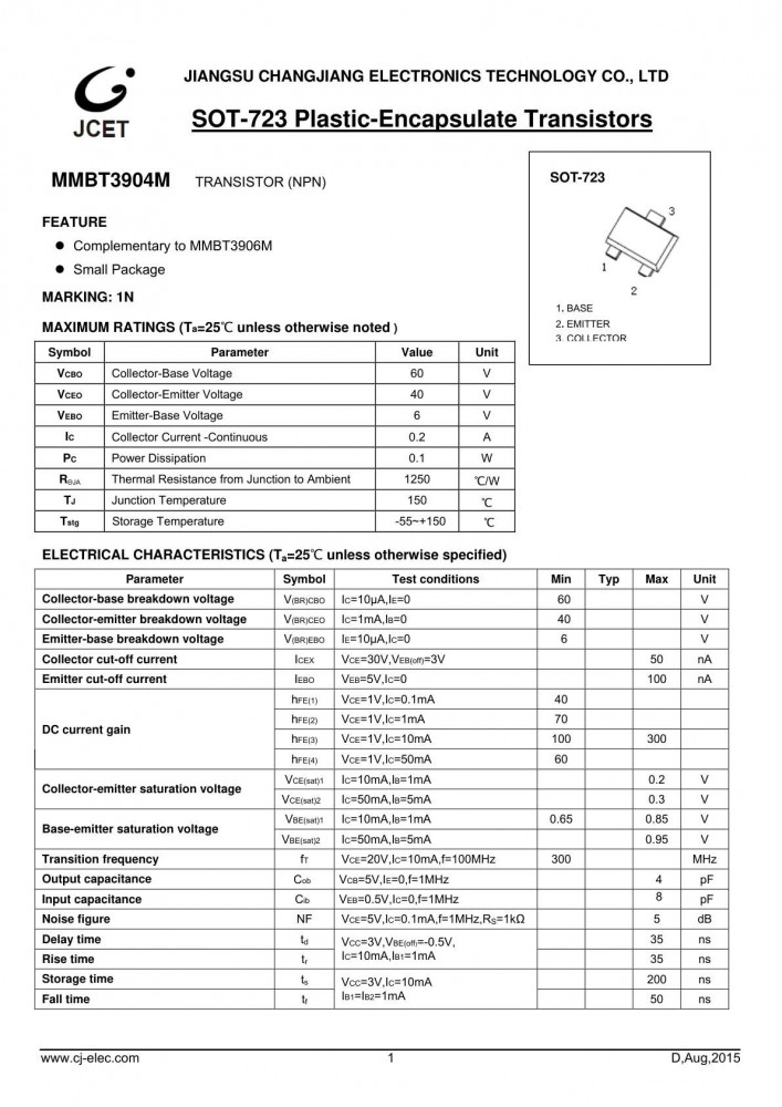 MMBT3904M 1N datasheet page 1