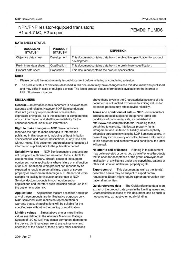 PEMD6 data sheet page 8