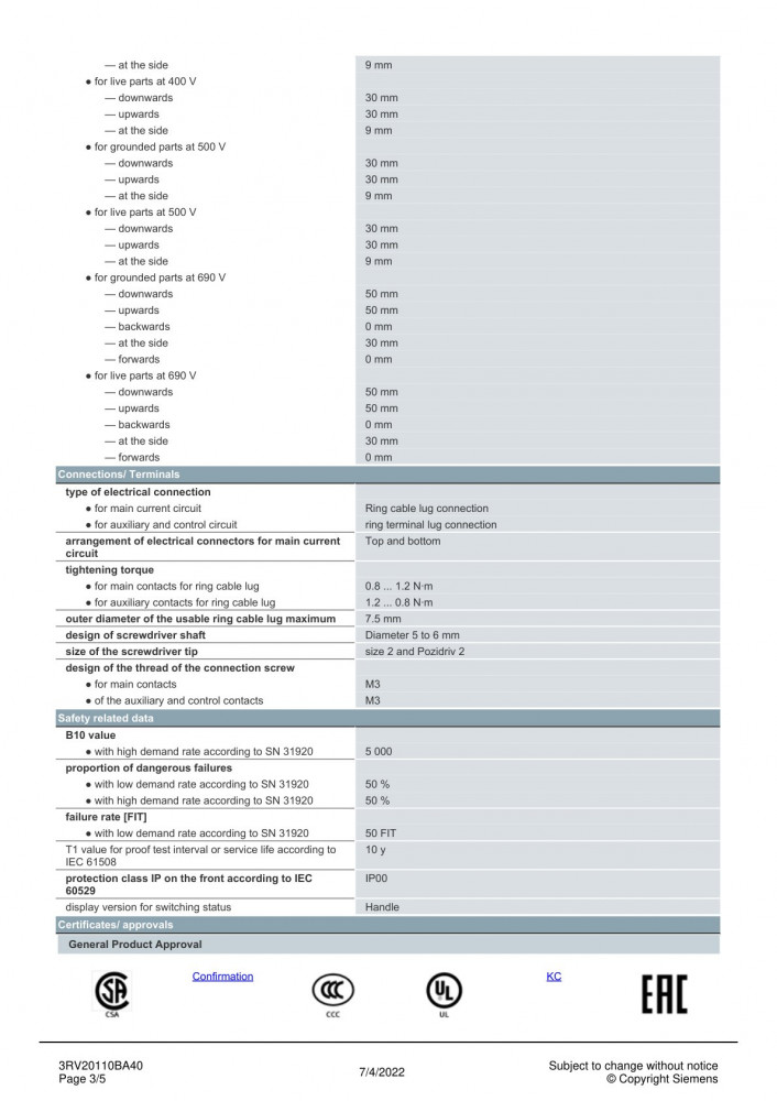 SIEMENS 3RV20110BA40 datasheet page 3