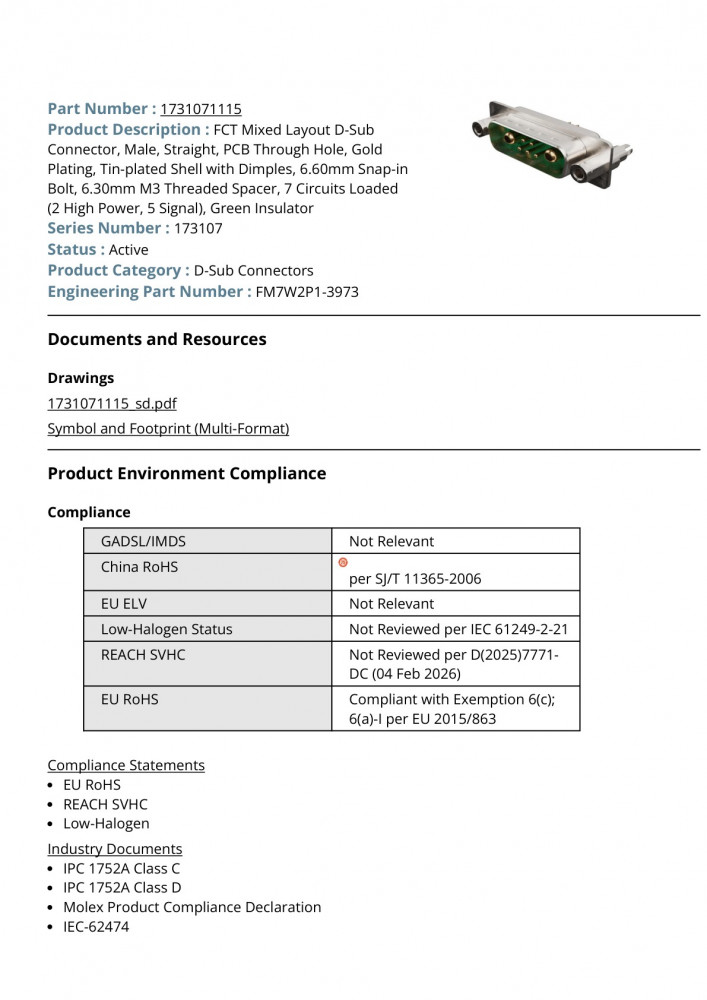 MOLEX 1731071115 technical drawing page 1