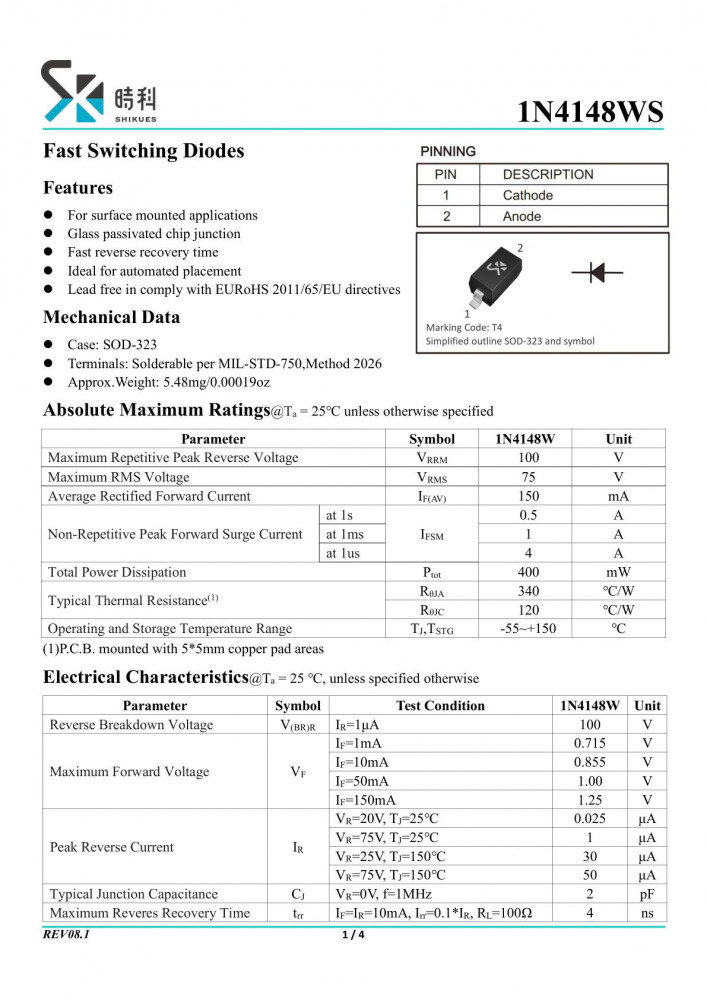 1N4148WS datasheet page 1