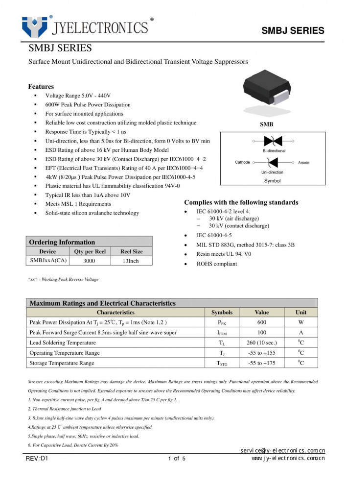 SMBJ series datasheet page 1