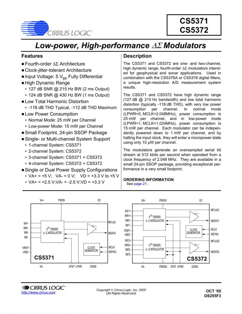 CS5372-BS datasheet page 1