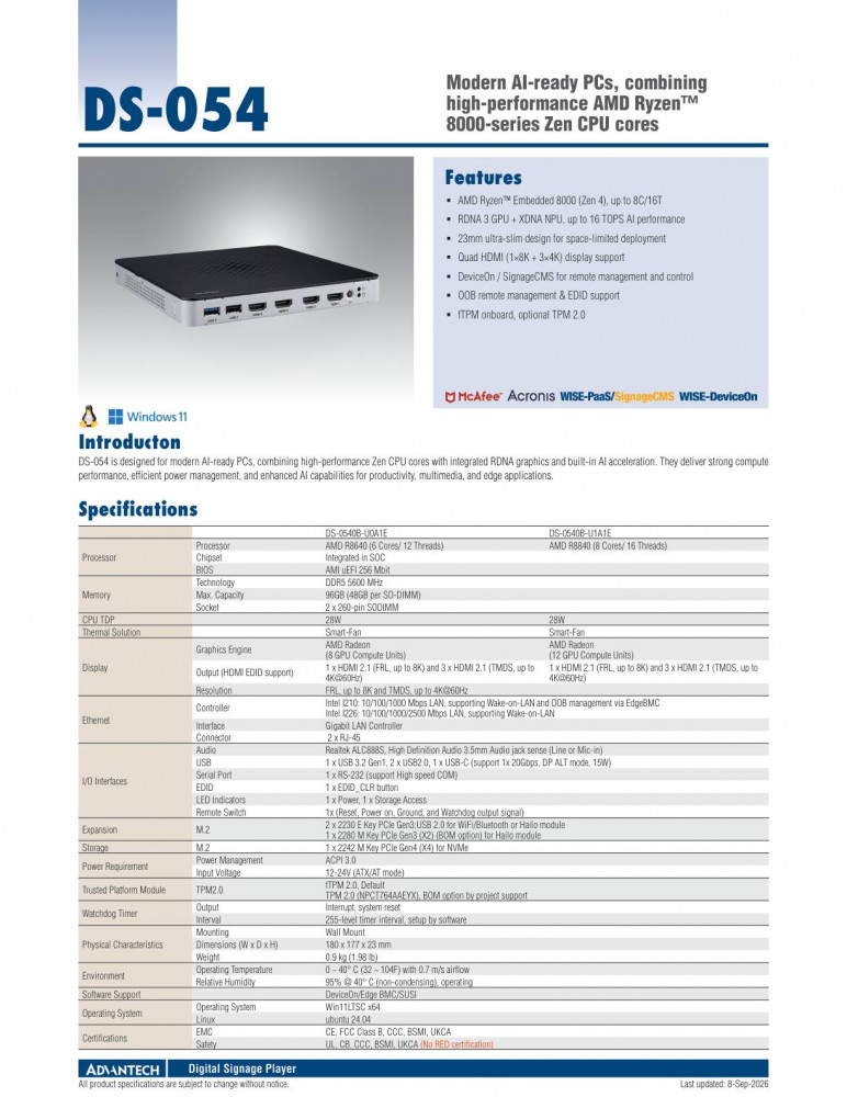 DS-054 product documentation page 1