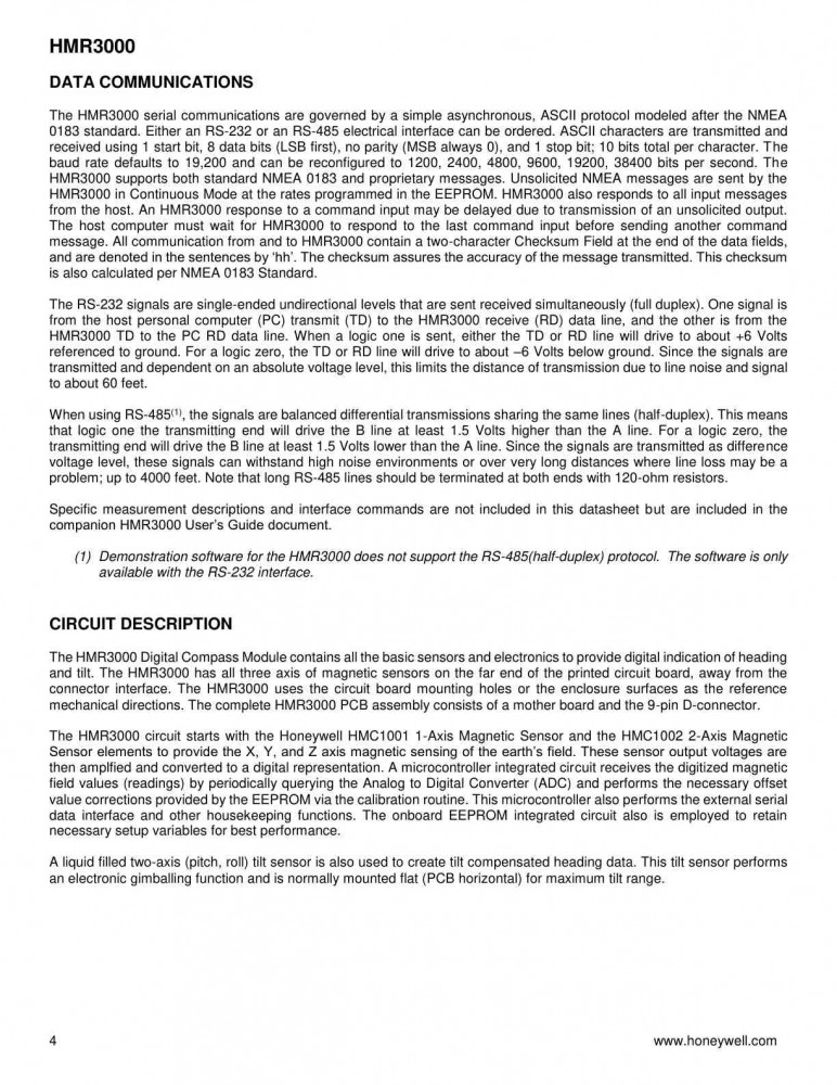 HMR3000 technical document page 4