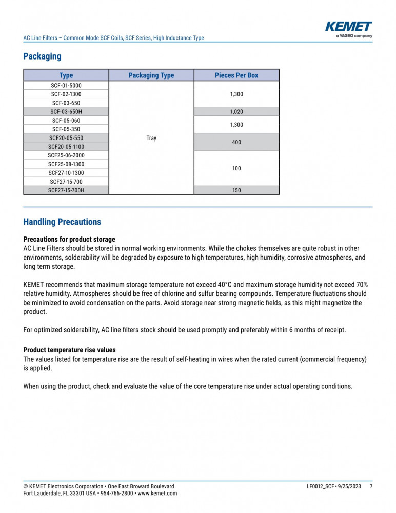KEMET SCF series datasheet page 7
