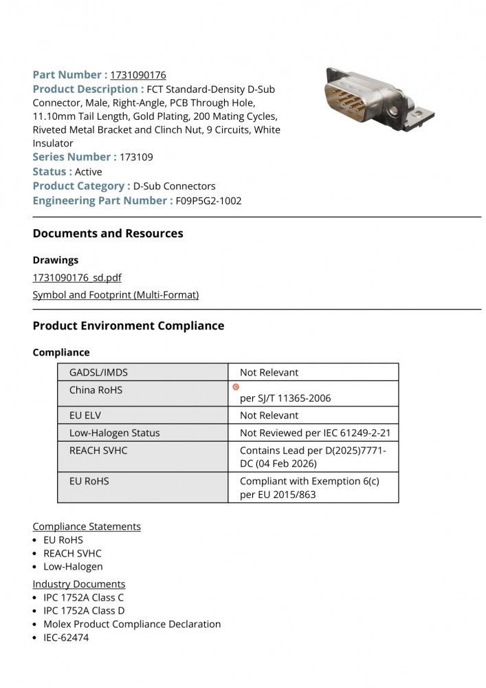 MOLEX 1731090176 drawing preview, page 1
