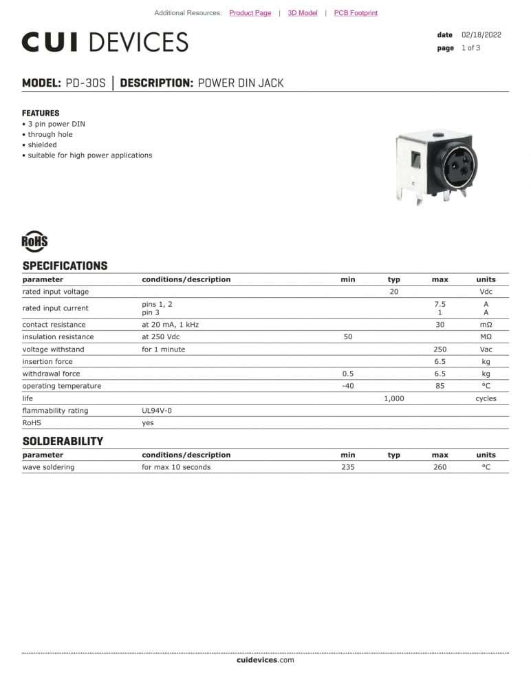 CUI PD-30S datasheet page 1