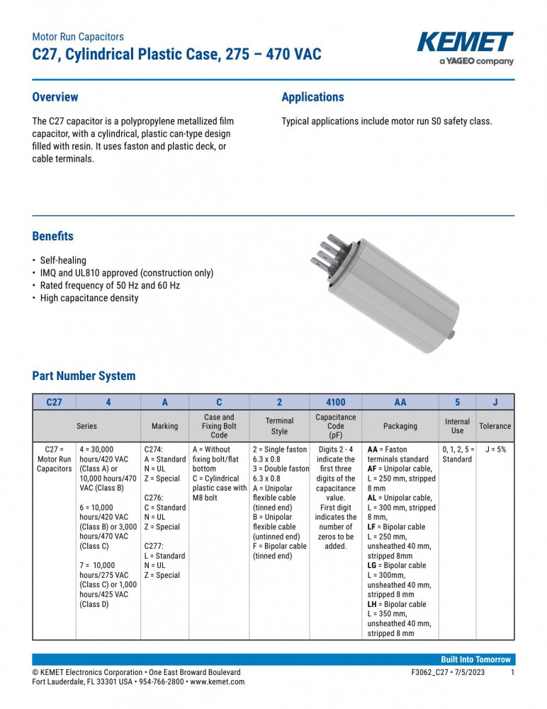 KEMET C27 datasheet page 1