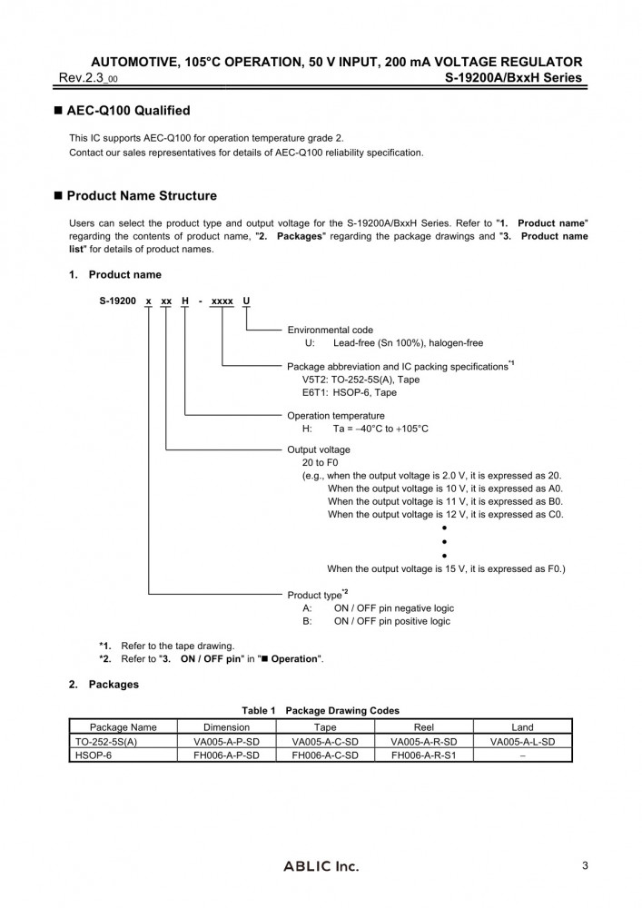S-19200A/BxxH datasheet page 3