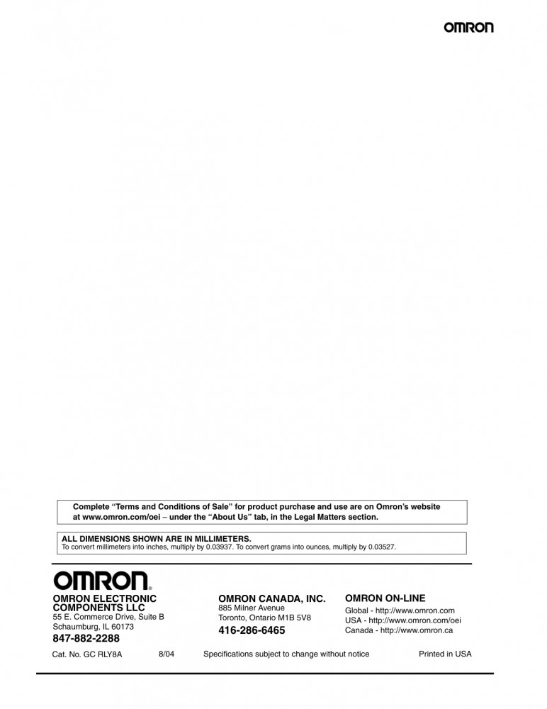 OMRON G5A relay technical document, page 8