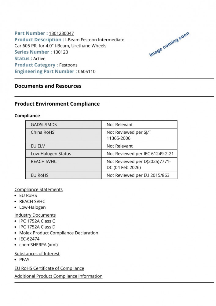 Technical document image, page 1 for MOLEX 1301230047