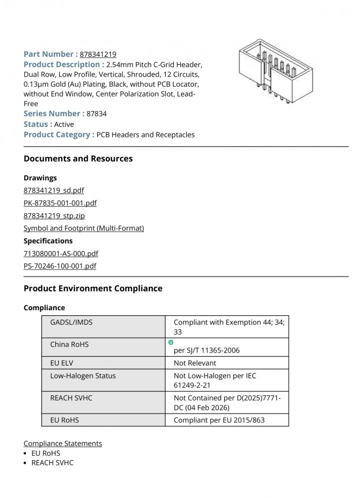 MOLEX 878341219 technical document preview, page 1