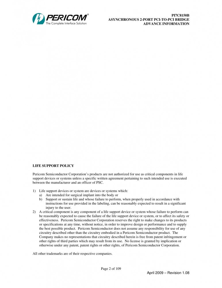 PI7C8150B datasheet page 2