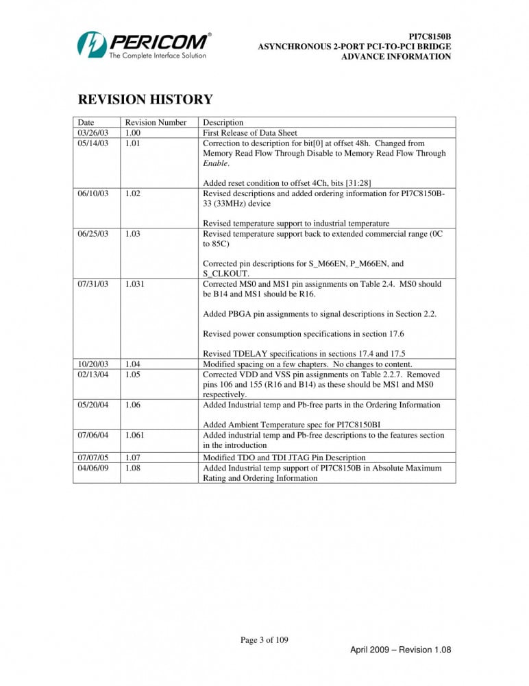 PI7C8150B datasheet page 3