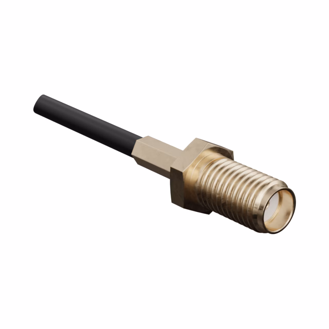 SMA Jack, Straight, Bulkhead, Crimp, RG-316 and RG-174 Cable, Brass Body, Gold (Au) Plated, with Spacer, without Jam Nut and Lockwasher, 50 Ohms for sale