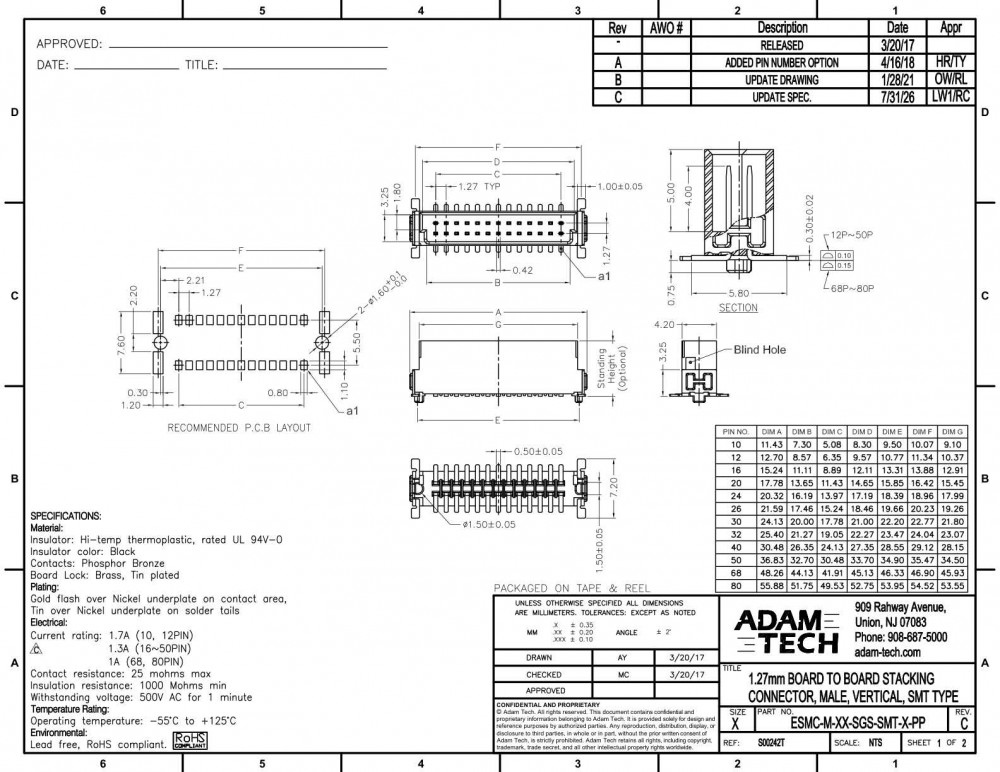 ADAM TECH ESMC connector technical drawing, page 1