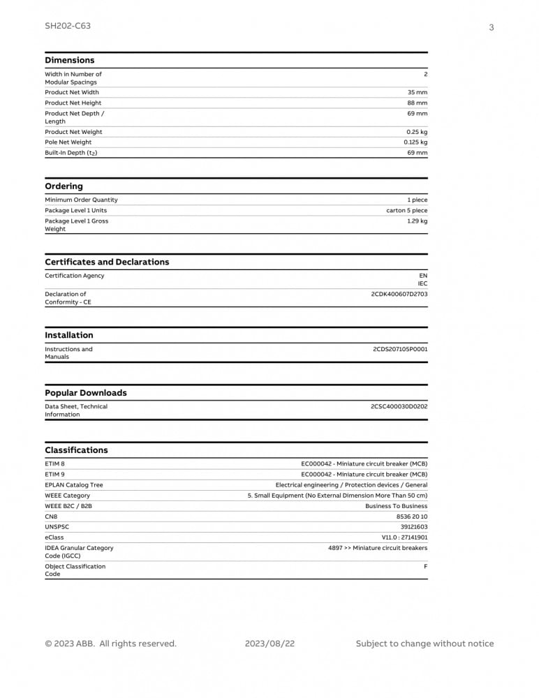 ABB SH202-C63 technical document page 3