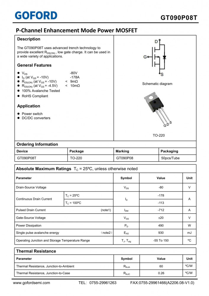 GT090P08T datasheet page 1